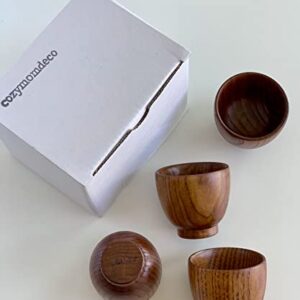 cozymomdeco Asian Traditional Handmade OTTCHIL Wood Sake Soju Cup Gift Box Set Natural Solid Wooden Shot Glass-ware Small Wooden Mug 4Pcs (Paper Box)