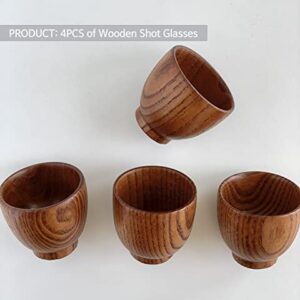 cozymomdeco Asian Traditional Handmade OTTCHIL Wood Sake Soju Cup Gift Box Set Natural Solid Wooden Shot Glass-ware Small Wooden Mug 4Pcs (Paper Box)