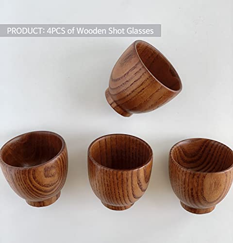 cozymomdeco Asian Traditional Handmade OTTCHIL Wood Sake Soju Cup Gift Box Set Natural Solid Wooden Shot Glass-ware Small Wooden Mug 4Pcs (Paper Box)