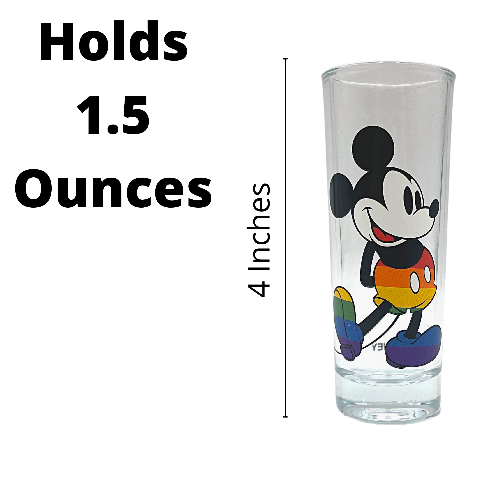 Jerry Leigh Rainbow Mickey Mouse Collectible Tall Shot Glass, Gay Pride Flag Themed Miniature Adult Drinking Glasses, Disney Vacation Souvenirs, Unique Gifts for Men and Women