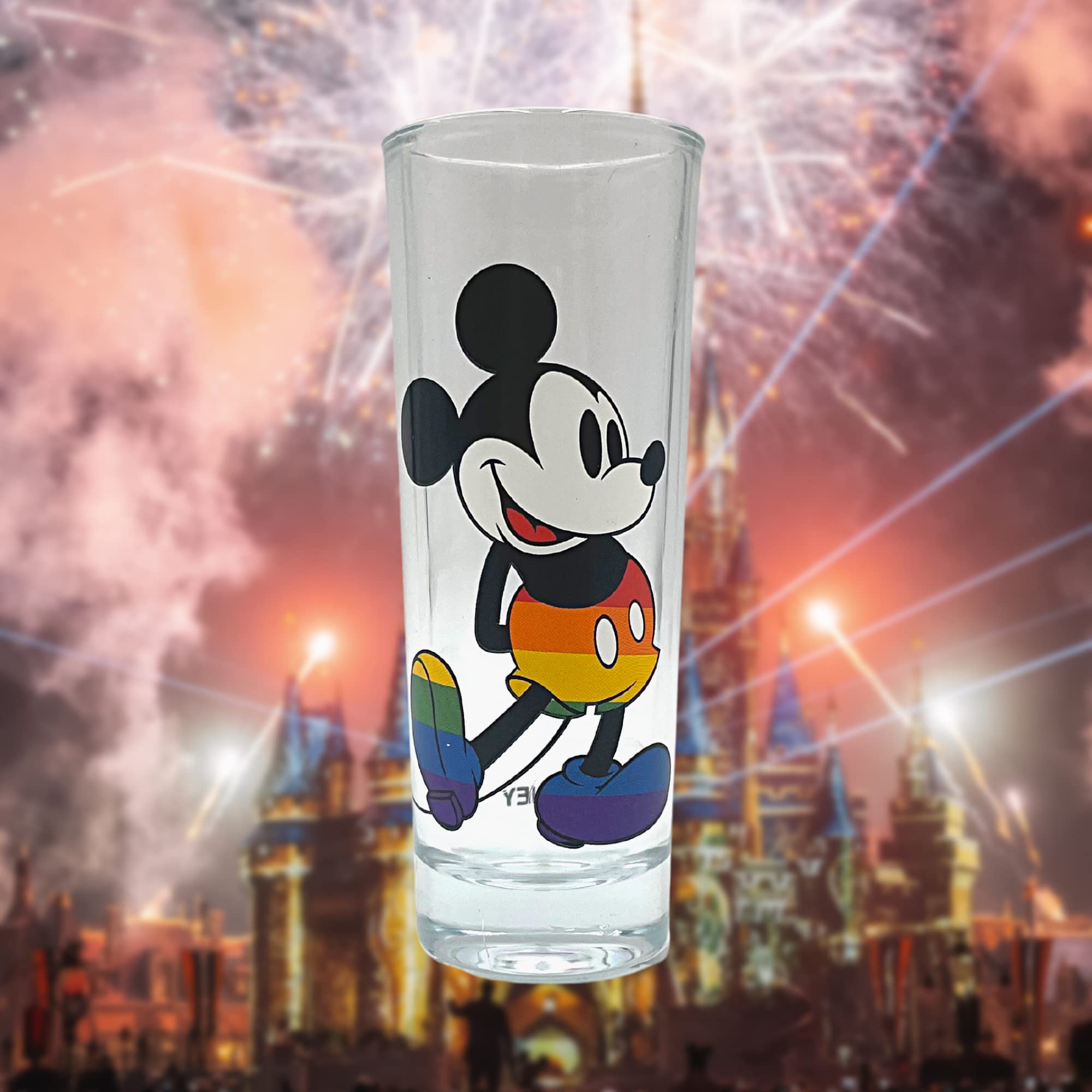 Jerry Leigh Rainbow Mickey Mouse Collectible Tall Shot Glass, Gay Pride Flag Themed Miniature Adult Drinking Glasses, Disney Vacation Souvenirs, Unique Gifts for Men and Women