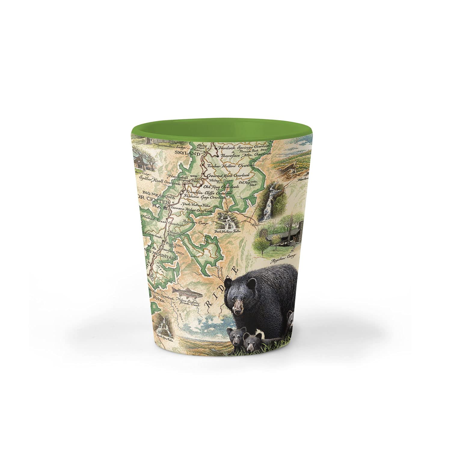 Xplorer Maps Shenandoah National Park Map Ceramic Shot Glass, BPA-Free - For Office, Home, Gift, Party - Durable and holds 1.5 oz Liquid