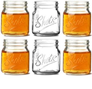 circleware mini mason jar heavy base shot glasses set of 6 fun party home entertainment dining beverage drinking glassware tumbler whiskey coffee espresso liquor bar jello cups, script, 4.9 oz