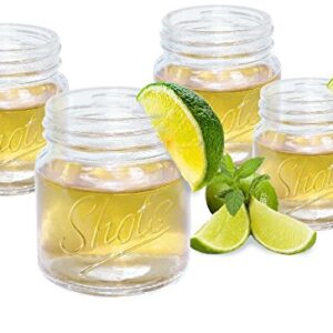 Circleware Mini Mason Jar Heavy Base Shot Glasses Set of 6 Fun Party Home Entertainment Dining Beverage Drinking Glassware Tumbler Whiskey Coffee Espresso Liquor Bar Jello Cups, Script, 4.9 oz