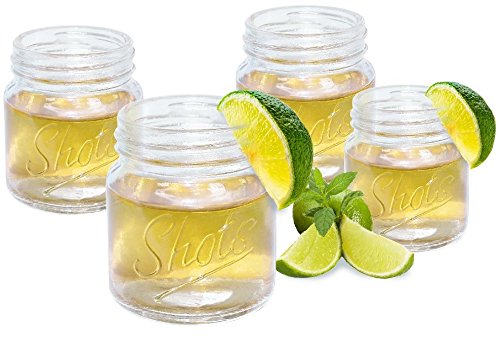 Circleware Mini Mason Jar Heavy Base Shot Glasses Set of 6 Fun Party Home Entertainment Dining Beverage Drinking Glassware Tumbler Whiskey Coffee Espresso Liquor Bar Jello Cups, Script, 4.9 oz