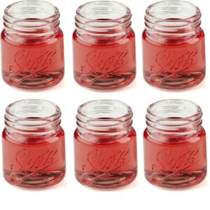 Circleware Mini Mason Jar Heavy Base Shot Glasses Set of 6 Fun Party Home Entertainment Dining Beverage Drinking Glassware Tumbler Whiskey Coffee Espresso Liquor Bar Jello Cups, Script, 4.9 oz