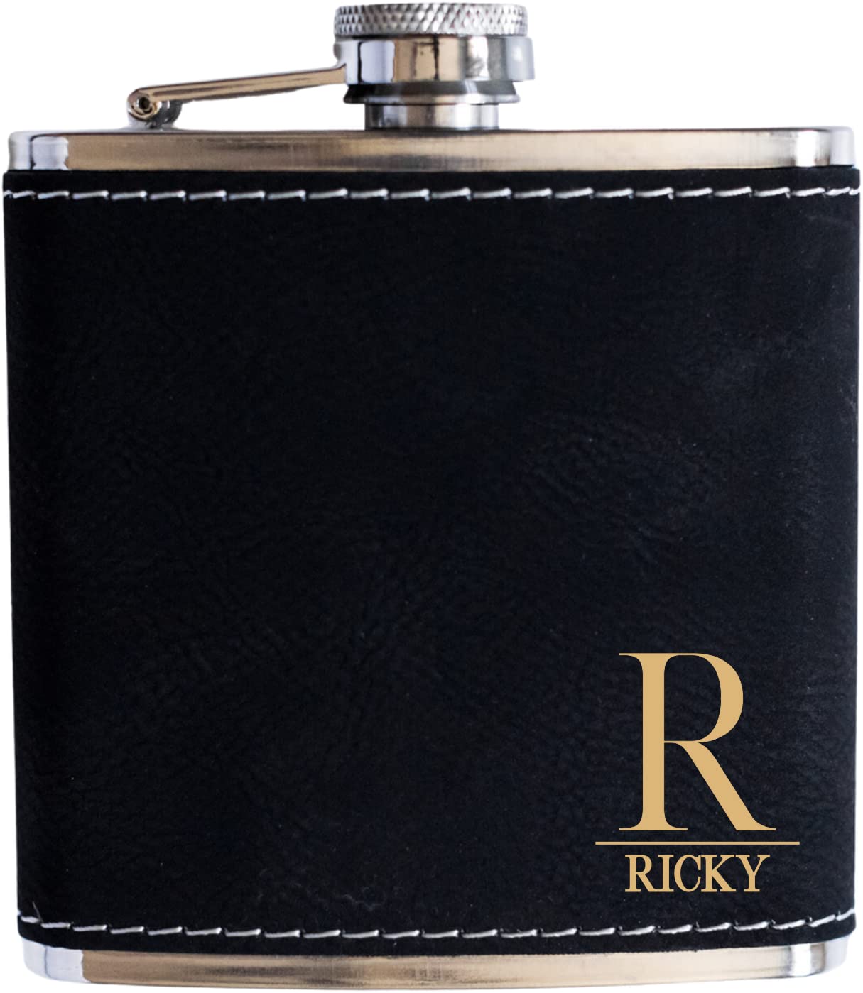 Personalized Flask For Wedding Gift. Customized Flask Gift Set. Engraved Leatherette Flask With Optional Gift Box For Groomsmen Gifts. Engraved Flask (Black & Gold)