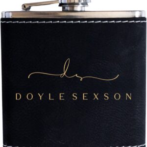 Personalized Flask For Wedding Gift. Customized Flask Gift Set. Engraved Leatherette Flask With Optional Gift Box For Groomsmen Gifts. Engraved Flask (Black & Gold)