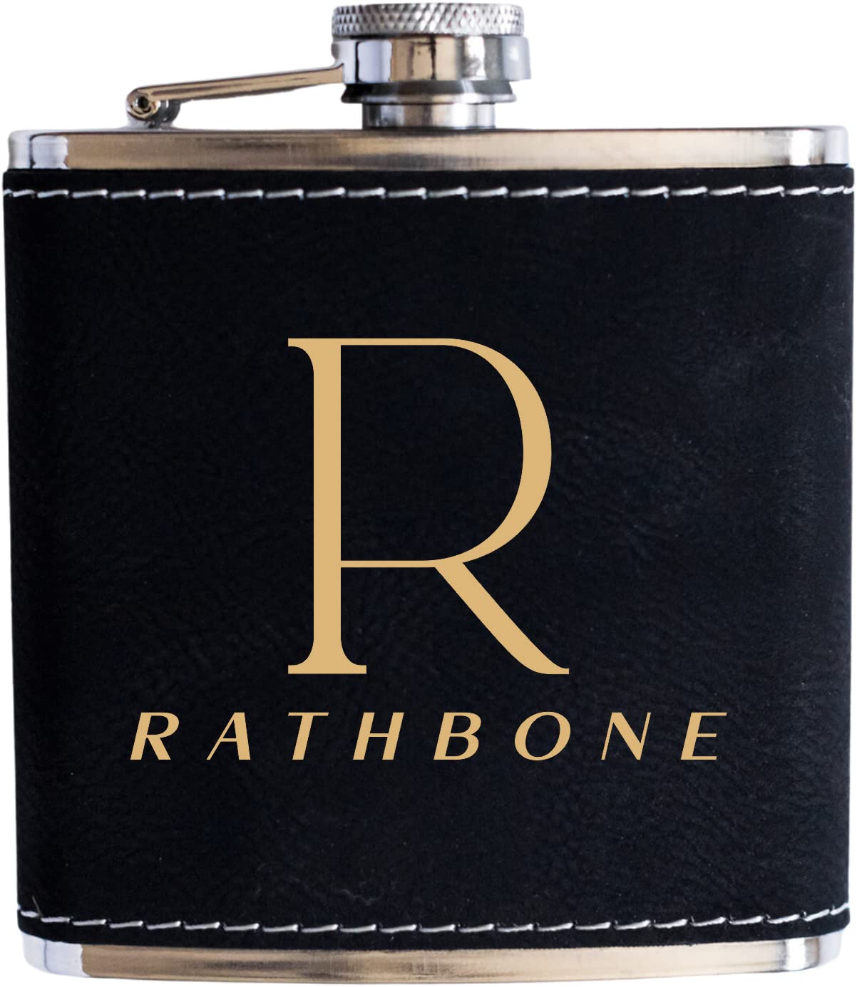 Personalized Flask For Wedding Gift. Customized Flask Gift Set. Engraved Leatherette Flask With Optional Gift Box For Groomsmen Gifts. Engraved Flask (Black & Gold)