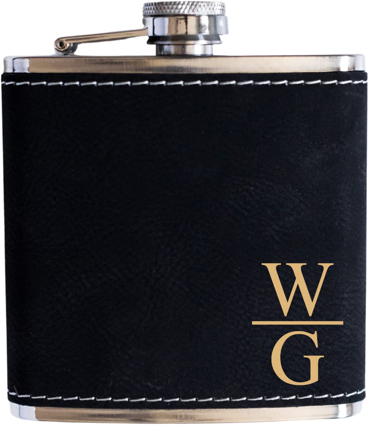 Personalized Flask For Wedding Gift. Customized Flask Gift Set. Engraved Leatherette Flask With Optional Gift Box For Groomsmen Gifts. Engraved Flask (Black & Gold)