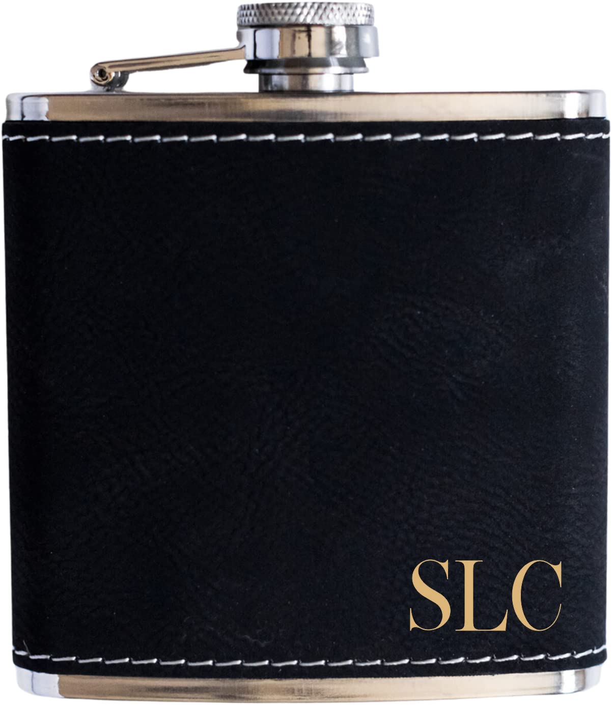 Personalized Flask For Wedding Gift. Customized Flask Gift Set. Engraved Leatherette Flask With Optional Gift Box For Groomsmen Gifts. Engraved Flask (Black & Gold)