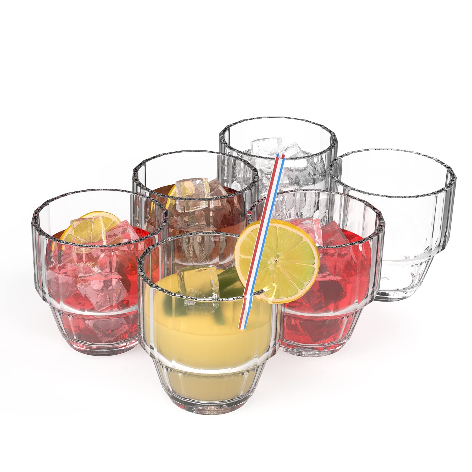 Kmi Chou 8 Oz Set of 6 Unbreakable Plastic Drinking Glasses Stemless Acrylic Glasses Drinkware Dishwasher Safe BPA Free Reusable Kids Tumblers for Water, Wine, Juice, Beer, Beverage