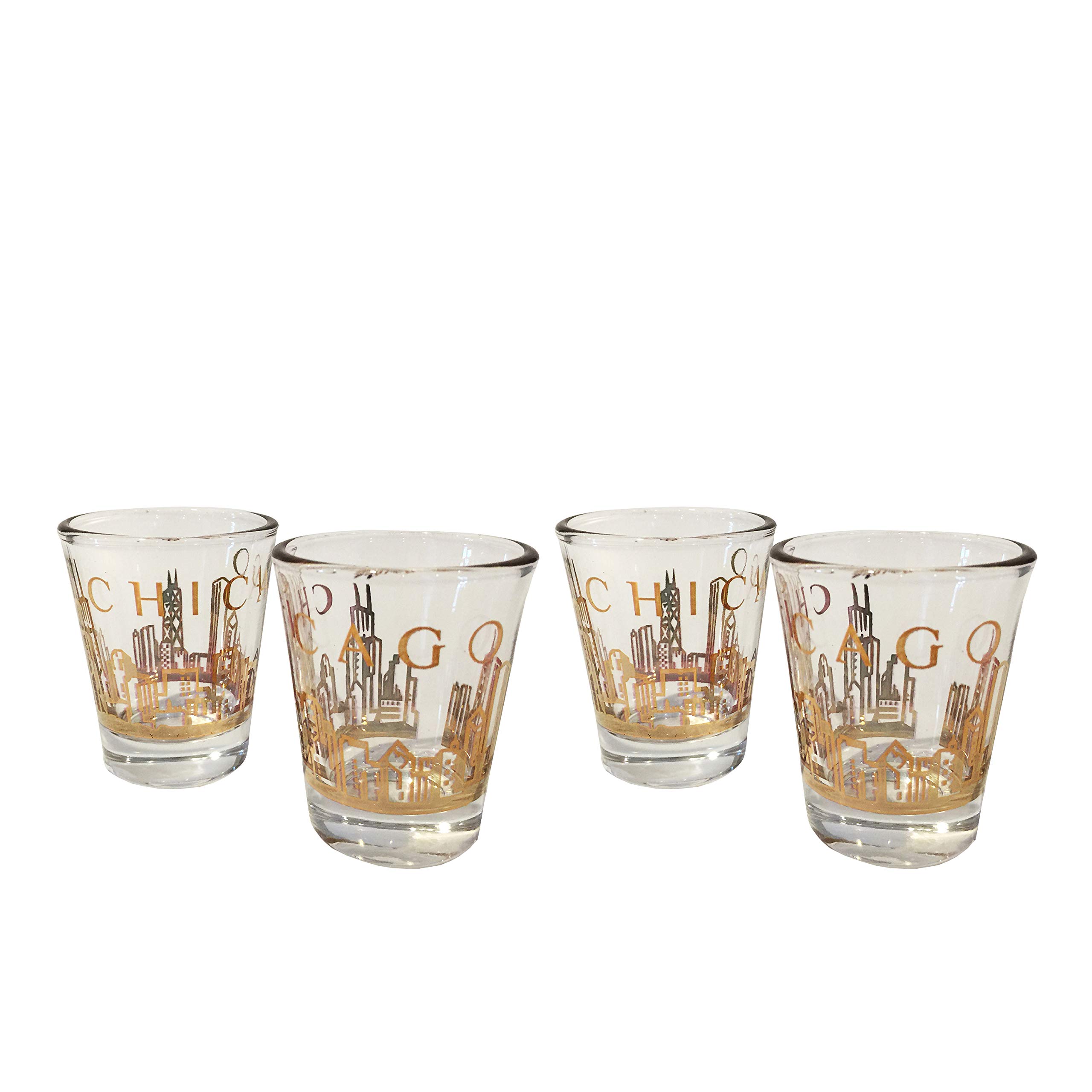 Chicago Gold Skyline Shot Glasses - Set of 4