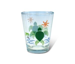 puzzled green turtle clear shot glass 1.70 oz quality glassware for bar collection novelty liquor/spirits drinking glass - marine life beach animal nautical theme