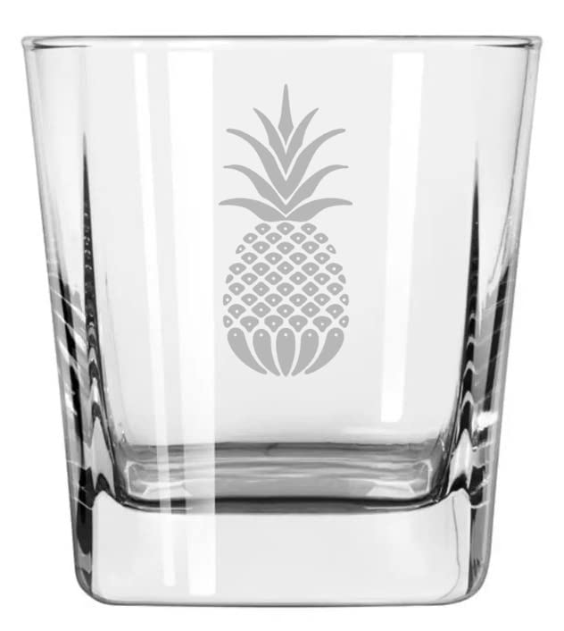 MIP Brand 12 oz Square Base Rocks Whiskey Double Old Fashioned Glass Pineapple