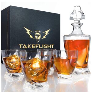 valentines day gift for him, tf takeflight elegant crystal whiskey decanter set, ultimate gift for men, dad, boyfriend, legend inspired whisky scotch glassware, classic design, twist