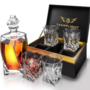 Valentines Day Gift For Him, TF TakeFlight Elegant Crystal Whiskey Decanter Set, Ultimate Gift for Men, Dad, Boyfriend, Legend Inspired Whisky Scotch Glassware, Classic Design, Twist