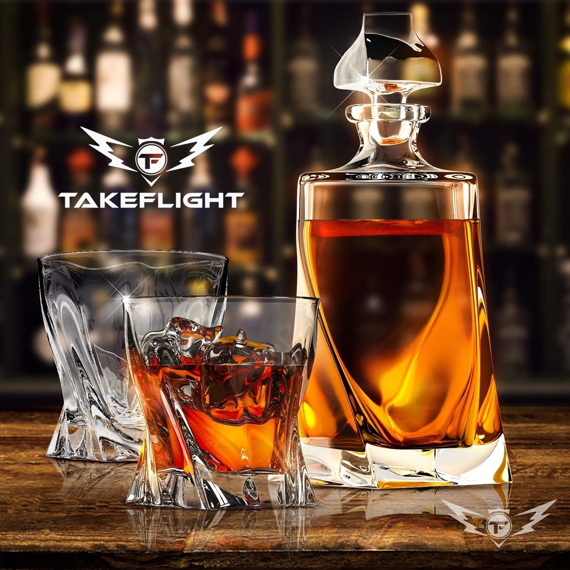 Valentines Day Gift For Him, TF TakeFlight Elegant Crystal Whiskey Decanter Set, Ultimate Gift for Men, Dad, Boyfriend, Legend Inspired Whisky Scotch Glassware, Classic Design, Twist