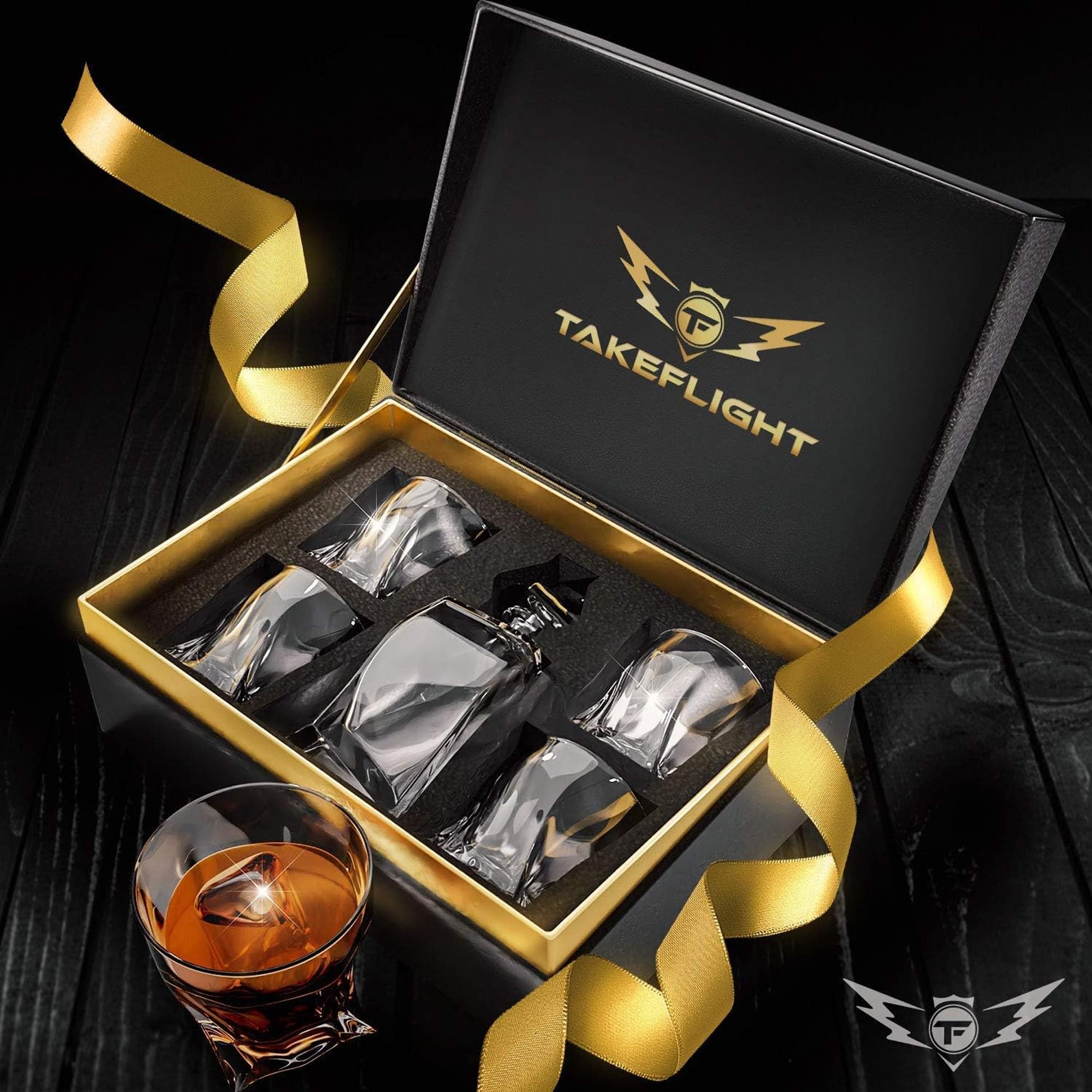 Valentines Day Gift For Him, TF TakeFlight Elegant Crystal Whiskey Decanter Set, Ultimate Gift for Men, Dad, Boyfriend, Legend Inspired Whisky Scotch Glassware, Classic Design, Twist