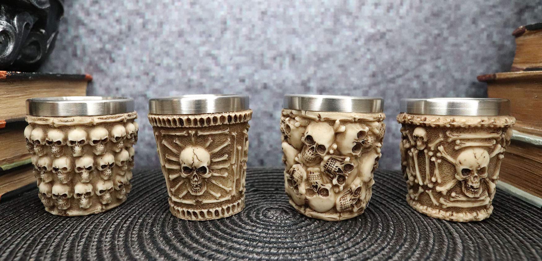 Ebros Ossuary Macabre Graveyard Piled Up Morphing Skulls And Skeleton Bones Resin Shot Glass With Stainless Steel Inner Cup Liner Skeleton Skull Shooter Drinkware Decor