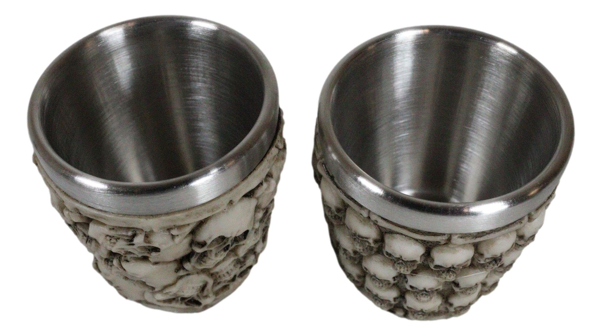 Ebros Ossuary Macabre Graveyard Piled Up Morphing Skulls And Skeleton Bones Resin Shot Glass With Stainless Steel Inner Cup Liner Skeleton Skull Shooter Drinkware Decor