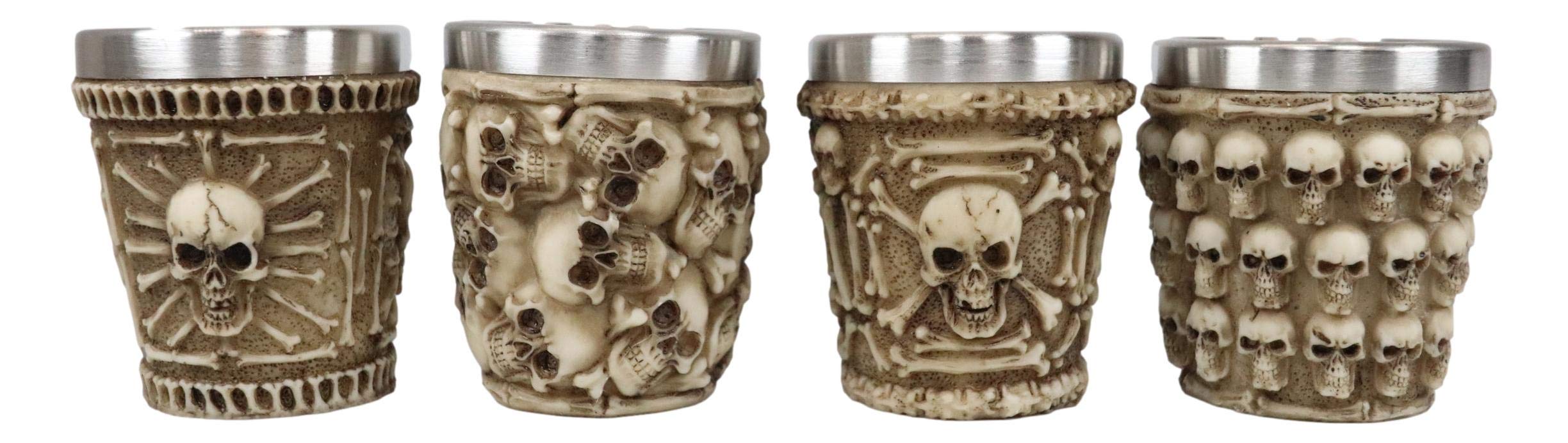 Ebros Ossuary Macabre Graveyard Piled Up Morphing Skulls And Skeleton Bones Resin Shot Glass With Stainless Steel Inner Cup Liner Skeleton Skull Shooter Drinkware Decor