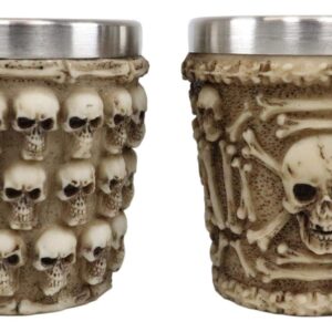 Ebros Ossuary Macabre Graveyard Piled Up Morphing Skulls And Skeleton Bones Resin Shot Glass With Stainless Steel Inner Cup Liner Skeleton Skull Shooter Drinkware Decor