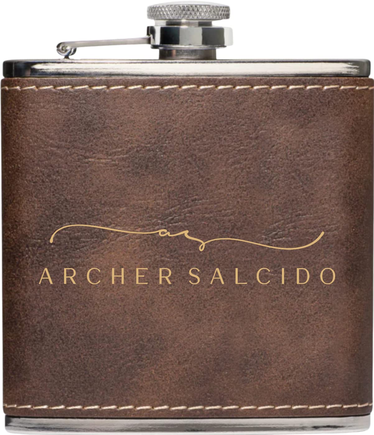 Personalized Flask For Wedding Gift. Customized Flask Gift Set. Engraved Leatherette Flask With Optional Gift Box For Groomsmen Gifts. Engraved Flask (Rustic & Gold)