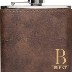 Personalized Flask For Wedding Gift. Customized Flask Gift Set. Engraved Leatherette Flask With Optional Gift Box For Groomsmen Gifts. Engraved Flask (Rustic & Gold)