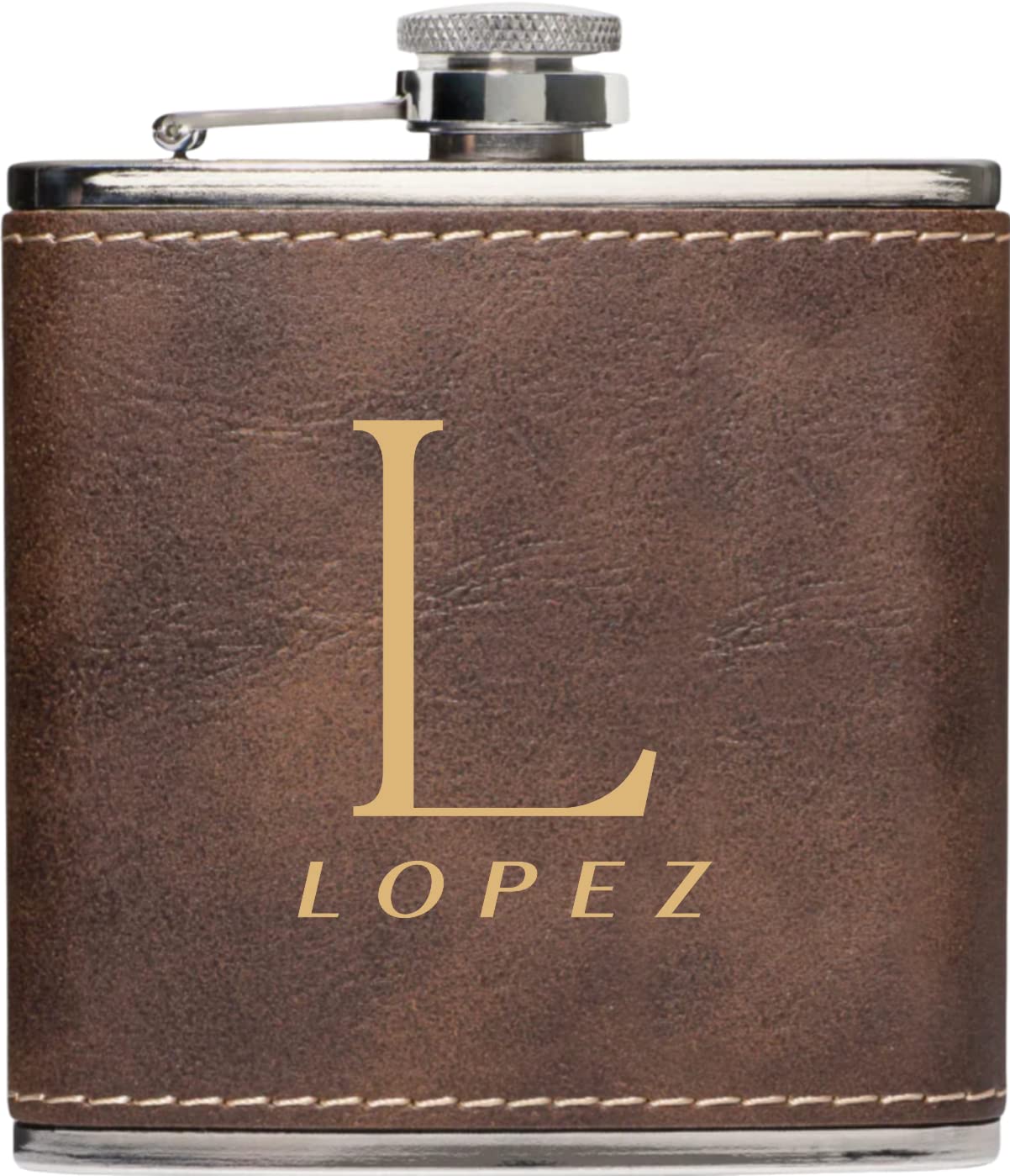 Personalized Flask For Wedding Gift. Customized Flask Gift Set. Engraved Leatherette Flask With Optional Gift Box For Groomsmen Gifts. Engraved Flask (Rustic & Gold)