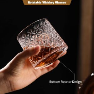 WICHBEEN Crystal Whiskey glasses,Rotatable 10 Oz old fashioned whiskey glasses,bar whiskey glasses,style glassware for bourbon,perfect Idea for scotch lovers,glasses for scotch, rum,Ice flower