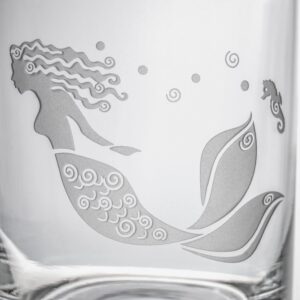 Rolf Glass Mermaid Double Old Fashioned Glass 13 ounce - Whiskey Glass Set of 4 – Lead-Free Glass - Etched Whiskey Tumbler Glasses - Made in the USA