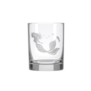 Rolf Glass Mermaid Double Old Fashioned Glass 13 ounce - Whiskey Glass Set of 4 – Lead-Free Glass - Etched Whiskey Tumbler Glasses - Made in the USA