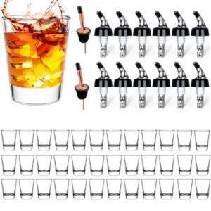 suprobarware shot glass set of 36 heavy base shot glass bulk 2 oz plus automatic measured bottle pourer - 1.5oz/45ml