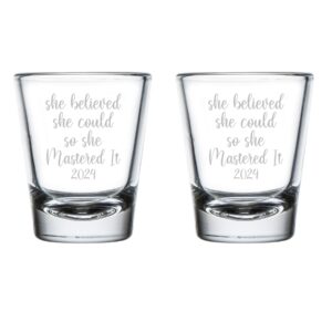 mip set of 2 shot glasses 1.75oz shot glass she came she saw she mastered it 2024 graduation grad gift master's degree