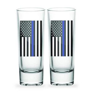 thin blue line cordial shot glasses, 2 piece set