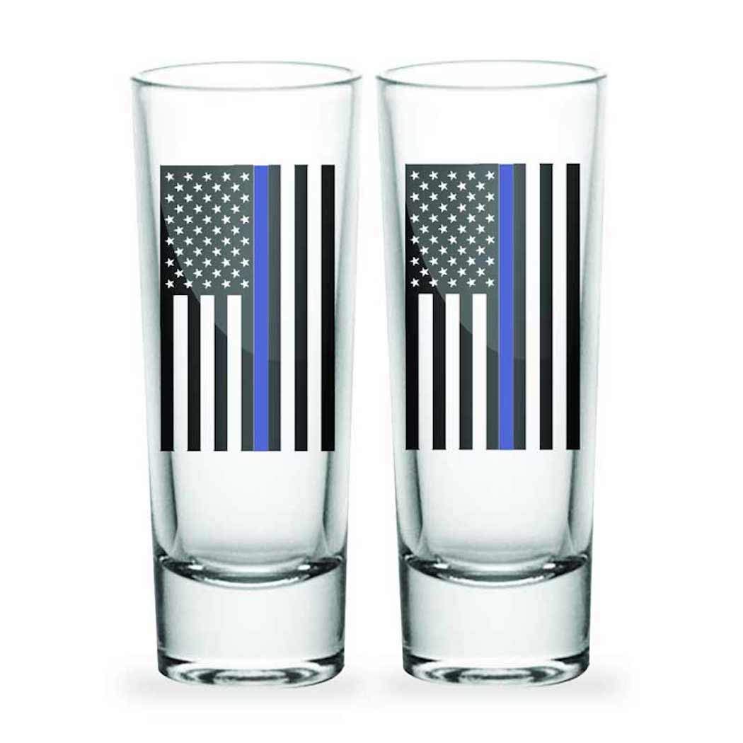 Thin Blue Line Cordial Shot Glasses, 2 Piece Set