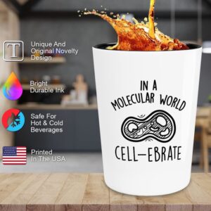 Flairy Land Biologist Shot Glass 1.5oz - In the molecular world we cell-ebrate - Scientist Naturalist Zoologist Ecologist Geneticist Organism Cells Botanist Microbiology