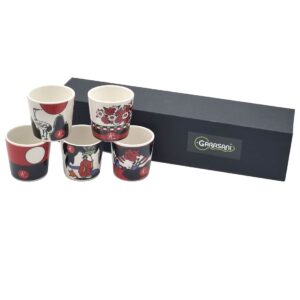 GARASANI 5 Pack Soju Shot Glasses with Korean Traditional Flower Card Game Print Hwatu Korean Soju, Whiskey, Tequila, Vodka, Espressos