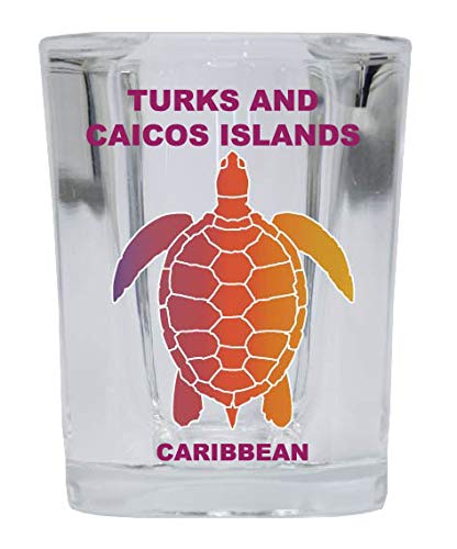 Turks and Caicos Islands Caribbean Souvenir Rainbow Turtle Design Square Shot Glass