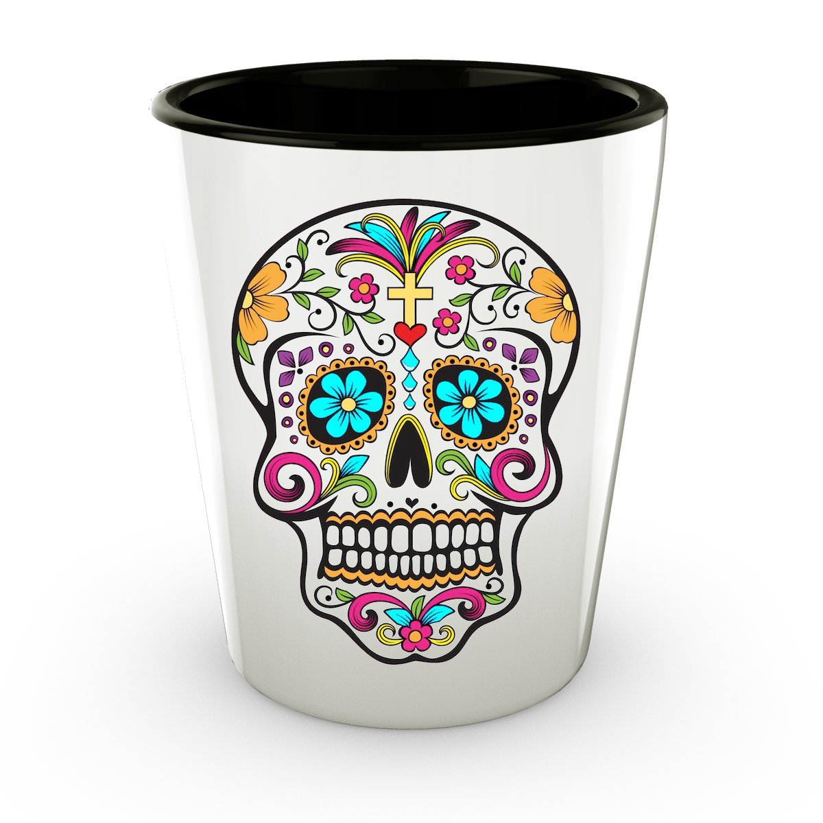 HollyWood & Twine Day of The Dead Shot Glasses - Sugar Skull Shot Glass - Mexican Folk Art - Dia De Los Muertos - Cute Shot Glasses - Novelty Shotglass - 1.5 oz (1)