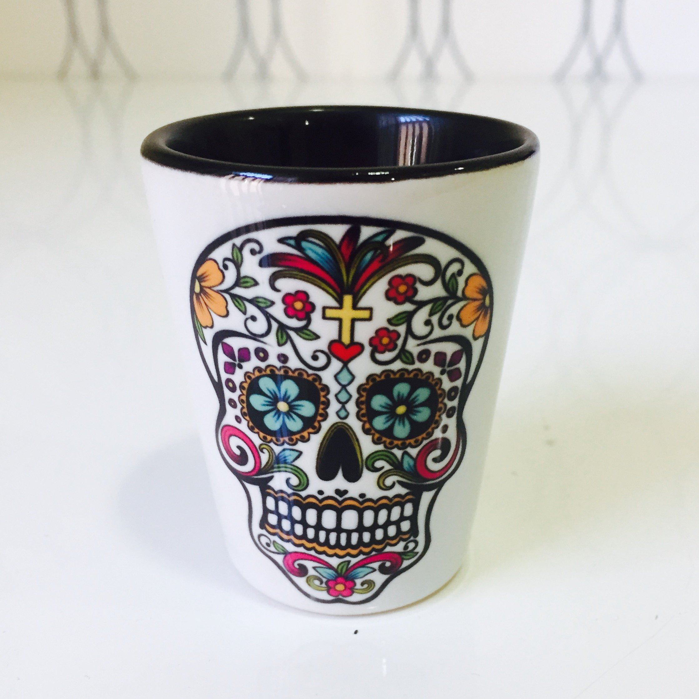 HollyWood & Twine Day of The Dead Shot Glasses - Sugar Skull Shot Glass - Mexican Folk Art - Dia De Los Muertos - Cute Shot Glasses - Novelty Shotglass - 1.5 oz (1)