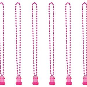 Beistle 6 Piece Novelty Beaded Necklaces with 1 Ounce Wille Shot Glasses Bachelorette Party Supplies, 33", Pink