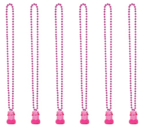 Beistle 6 Piece Novelty Beaded Necklaces with 1 Ounce Wille Shot Glasses Bachelorette Party Supplies, 33", Pink