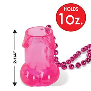 Beistle 6 Piece Novelty Beaded Necklaces with 1 Ounce Wille Shot Glasses Bachelorette Party Supplies, 33", Pink