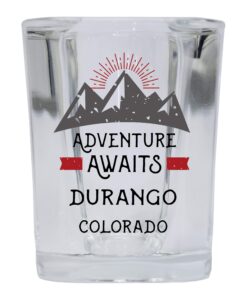 r and r imports durango colorado souvenir 2 ounce square base liquor shot glass adventure awaits design