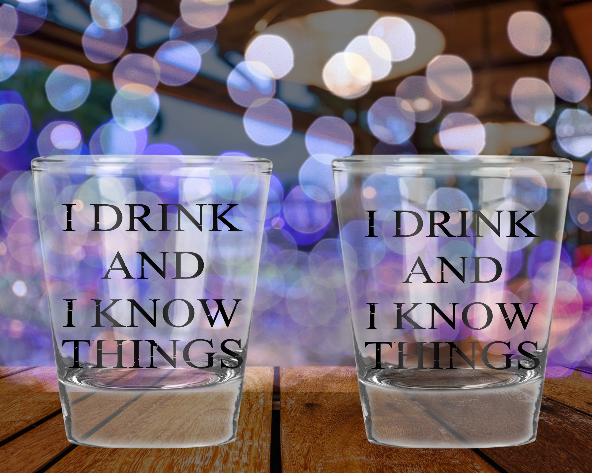 AW Fashions I Drink and I Know Things - Funny Parody Party Shot Glass - 2 Pack Set of Shot Glasses Bachelorette Bachelor Game