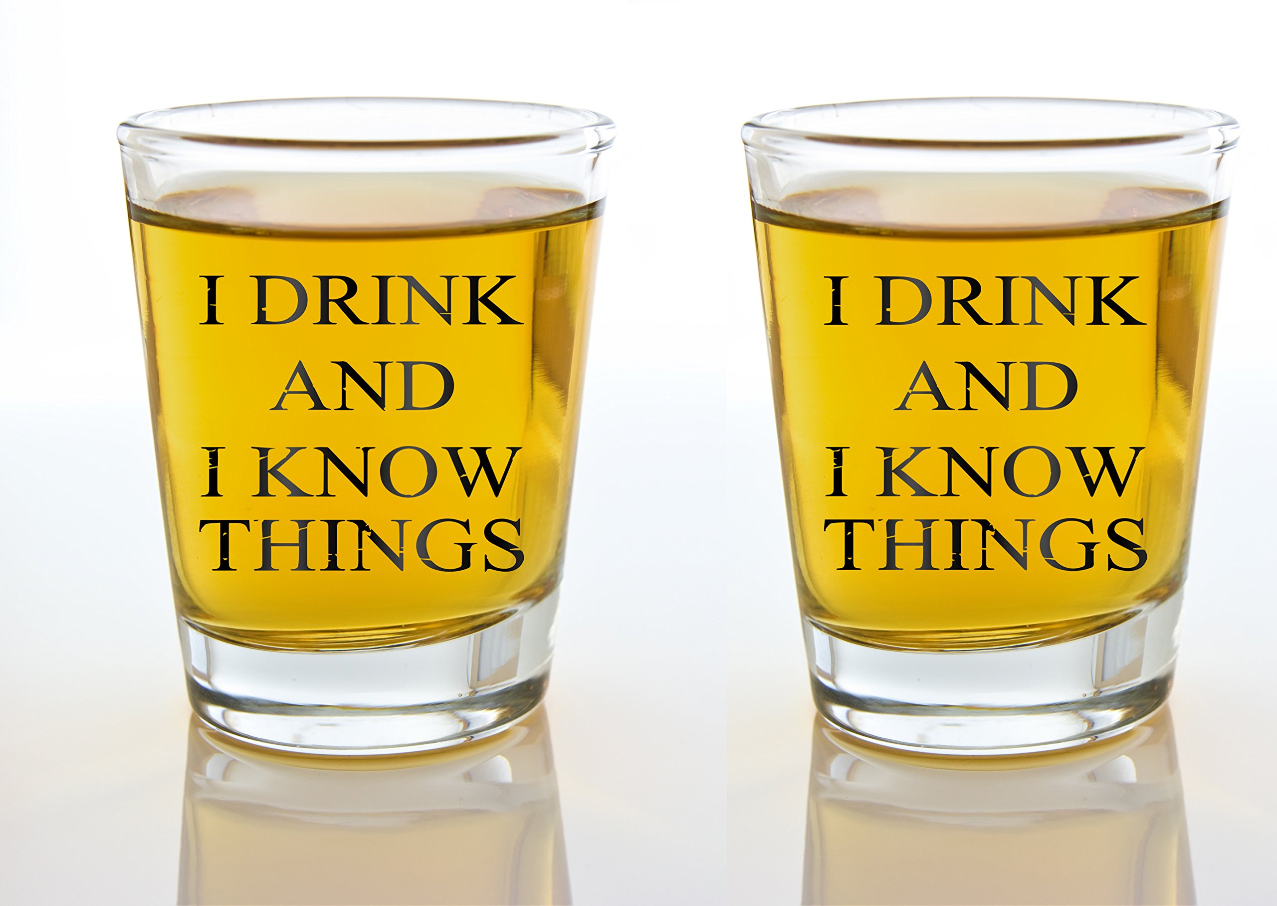 AW Fashions I Drink and I Know Things - Funny Parody Party Shot Glass - 2 Pack Set of Shot Glasses Bachelorette Bachelor Game