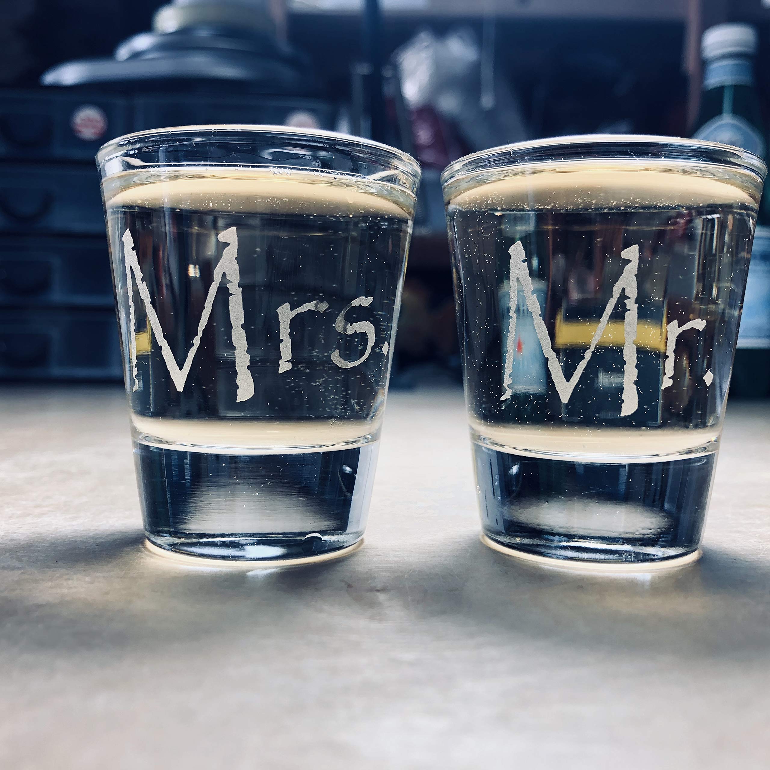 S125 1.5oz Shot Glass Set Wifey Hubby combo set. wife and husband. his hers, bride groom. whiskey shot hard liquor wine glass