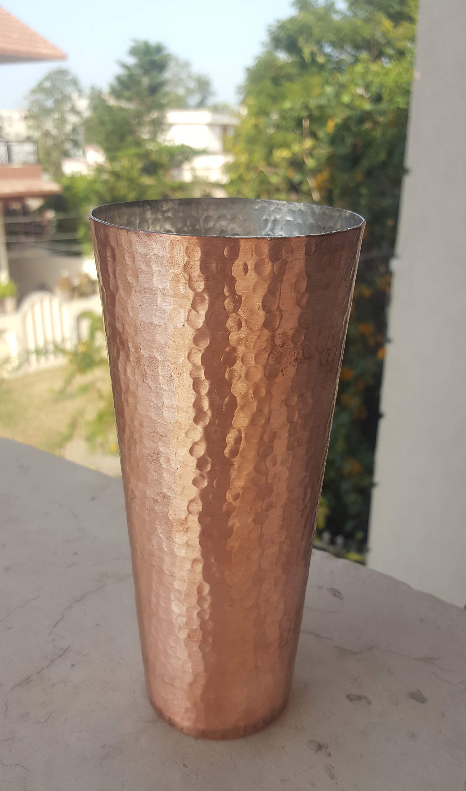 De Kulture Handmade Pure Solid Copper Large Glass Cup Tumbler Drinkware for Milk Water Medicinal Liquid Ice Coffee Ice Tea Cocktail Beer Sake Whiskey Vodka Rum Tequila, 3x 7 (DH) Inches, 600 ml